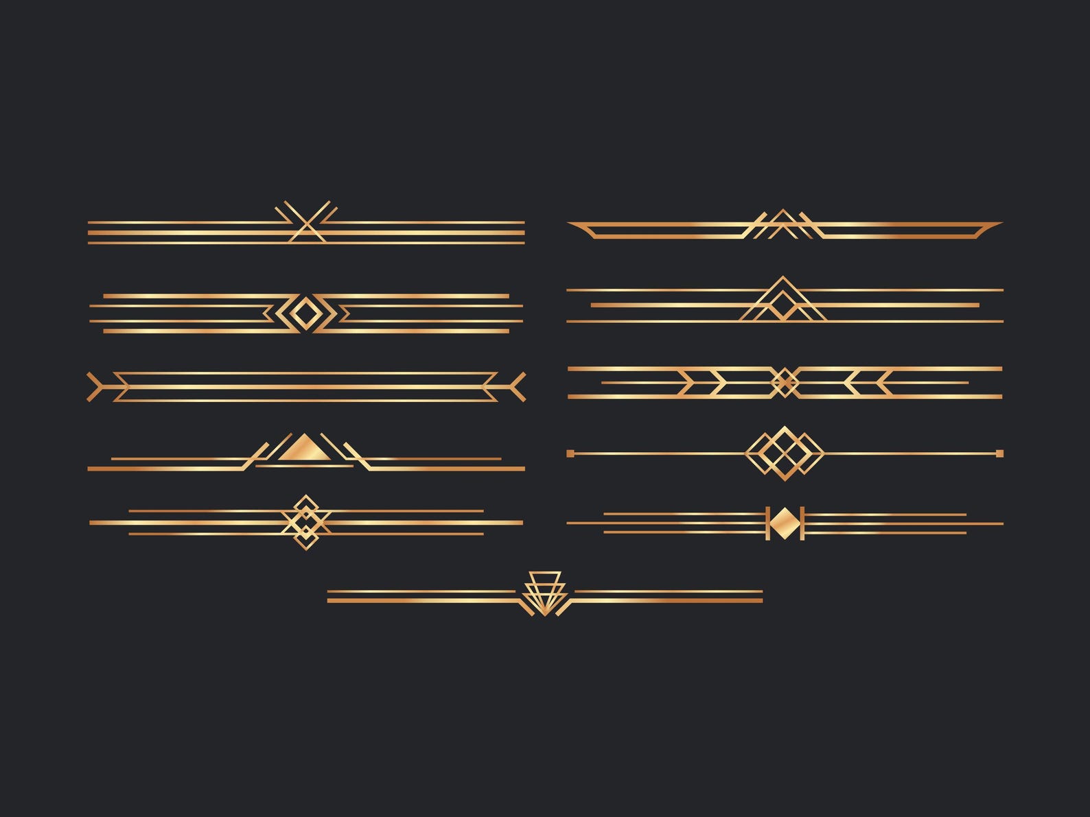 Art Deco Gold Text Dividers: Geometric Borders Clipart (SVG, PNG, PDF ...