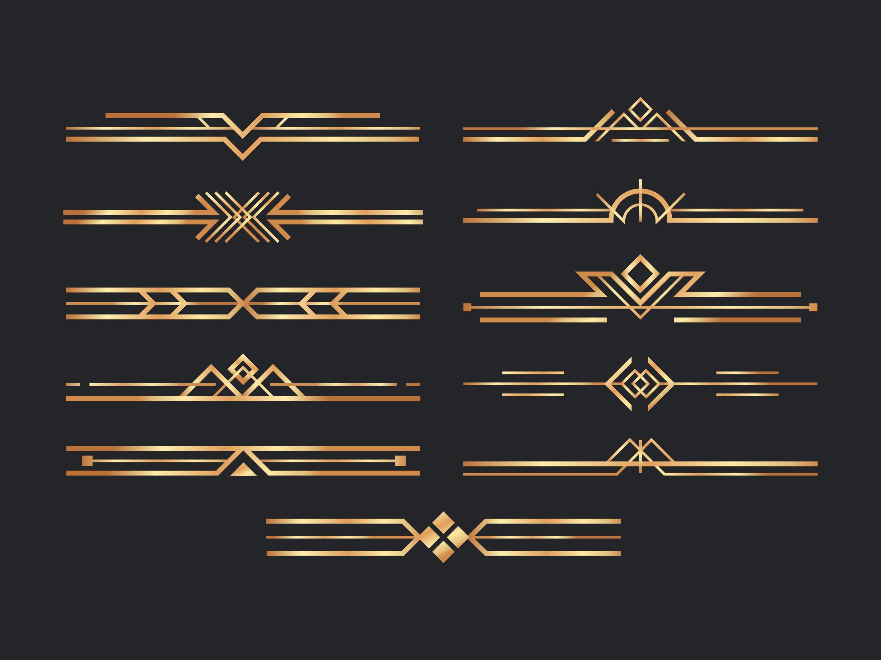 Art Deco Gold Text Dividers: Geometric Borders Clipart (SVG, PNG, PDF ...