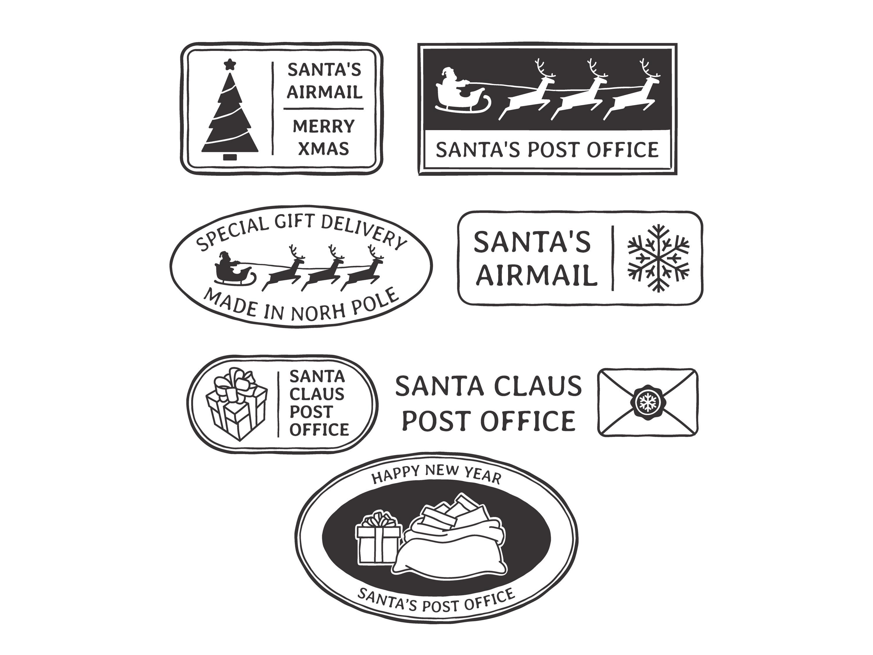 Santa Mail Stamp SVG Bundle: Vintage Christmas Seals (digital Download ...