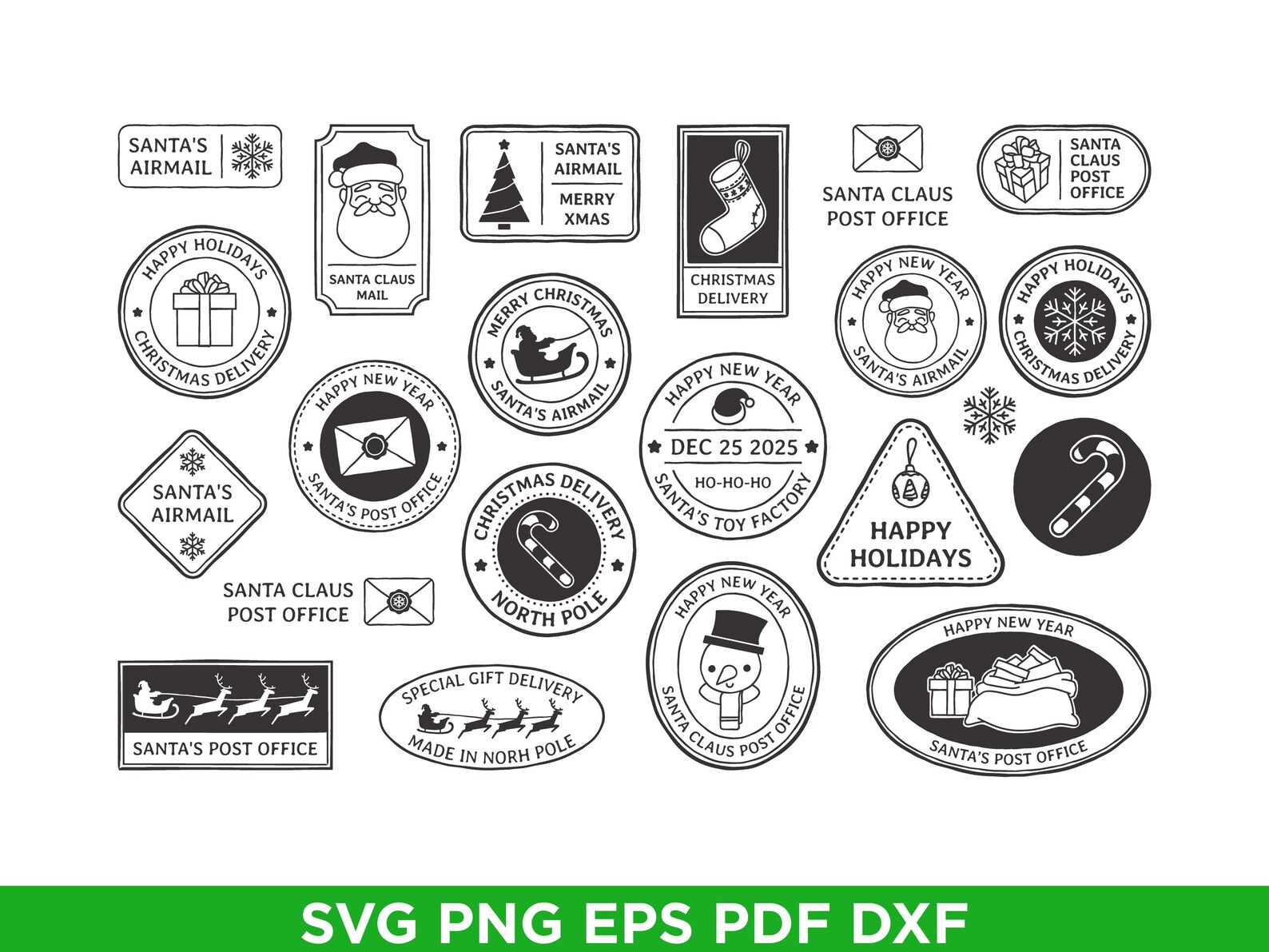 Santa Mail Stamp SVG Bundle: Vintage Christmas Seals (digital Download ...
