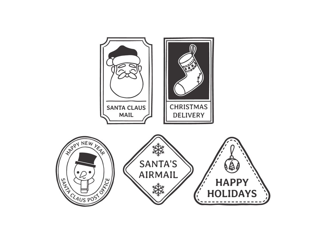 Santa Mail Stamp SVG Bundle: Vintage Christmas Seals (digital Download ...