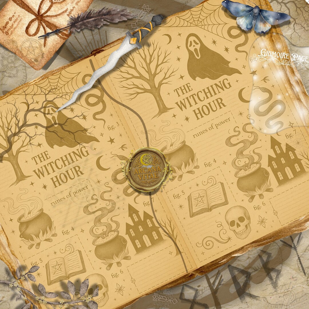 The Witching Hour Grimoire Page | Halloween Occult Printable | Gothic ...