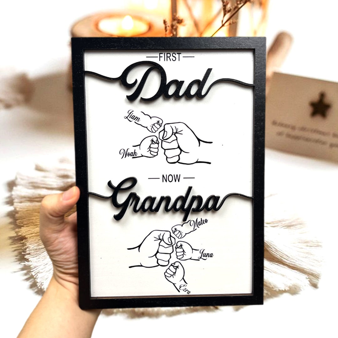 Personalized First Dad Now Grandpa Plaque, Custom Name Fist Bump Family ...
