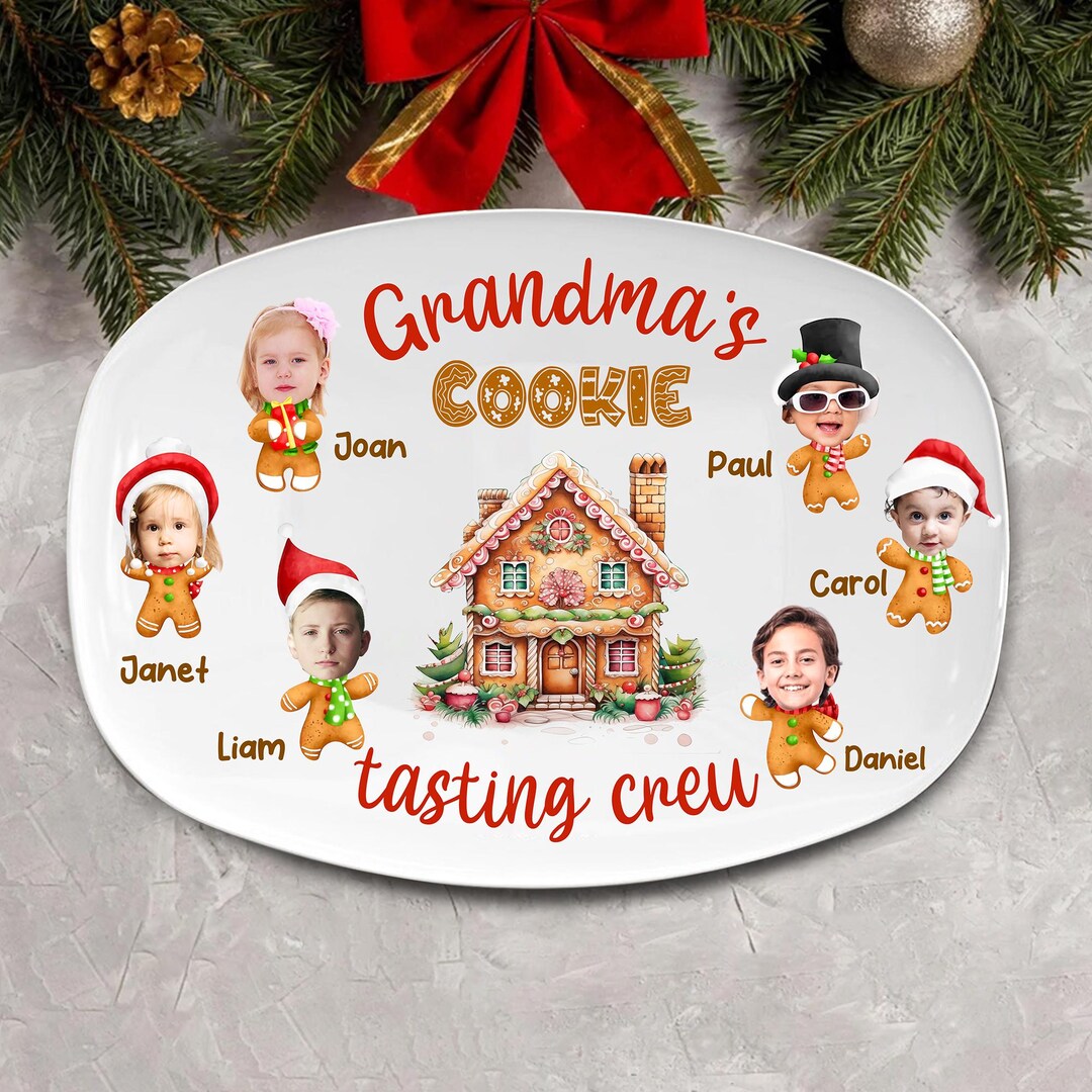 Custom Photo Cookie Tasting Crew Plate, Personalized Gingerbread Family ...