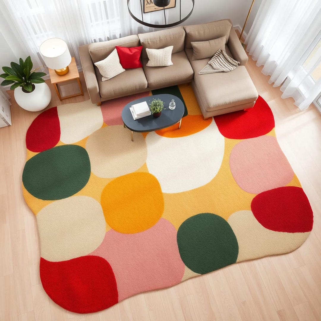 Vibrant Polka Dot Rug | Colorful Abstract Design for Living Room - Etsy
