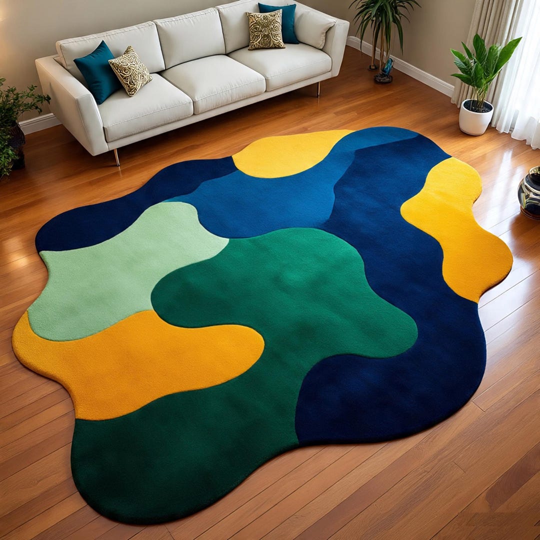Abstract Colorful Rug – Modern Irregular Shape Area Rug for Living Room ...