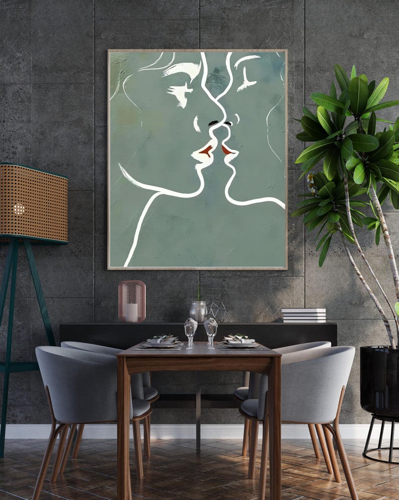 Minimalist Line Art Love Wall Art – Abstract Kissing Couple Drawing - Etsy