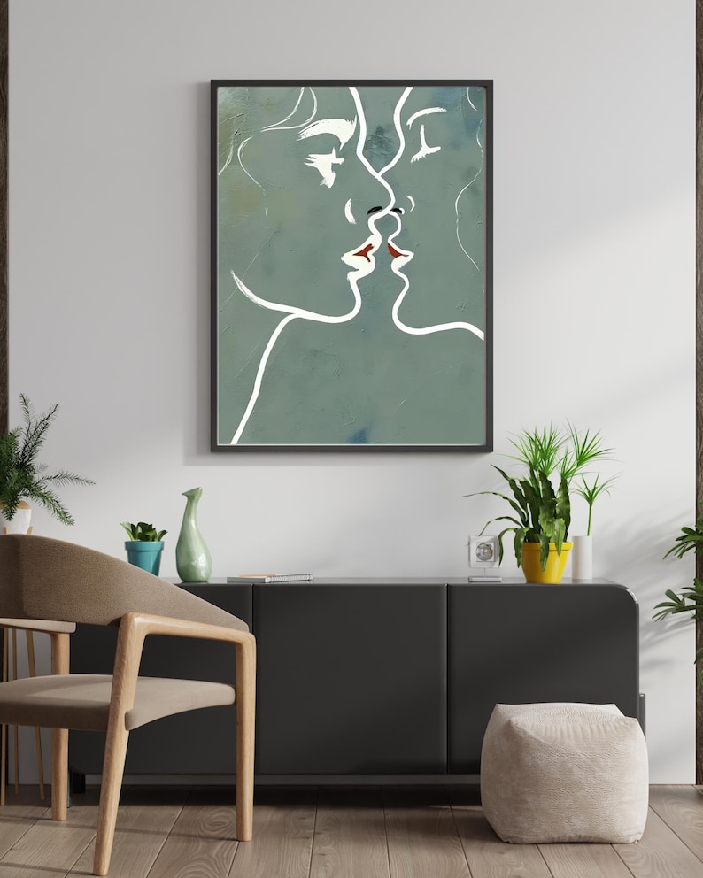 Minimalist Line Art Love Wall Art – Abstract Kissing Couple Drawing - Etsy