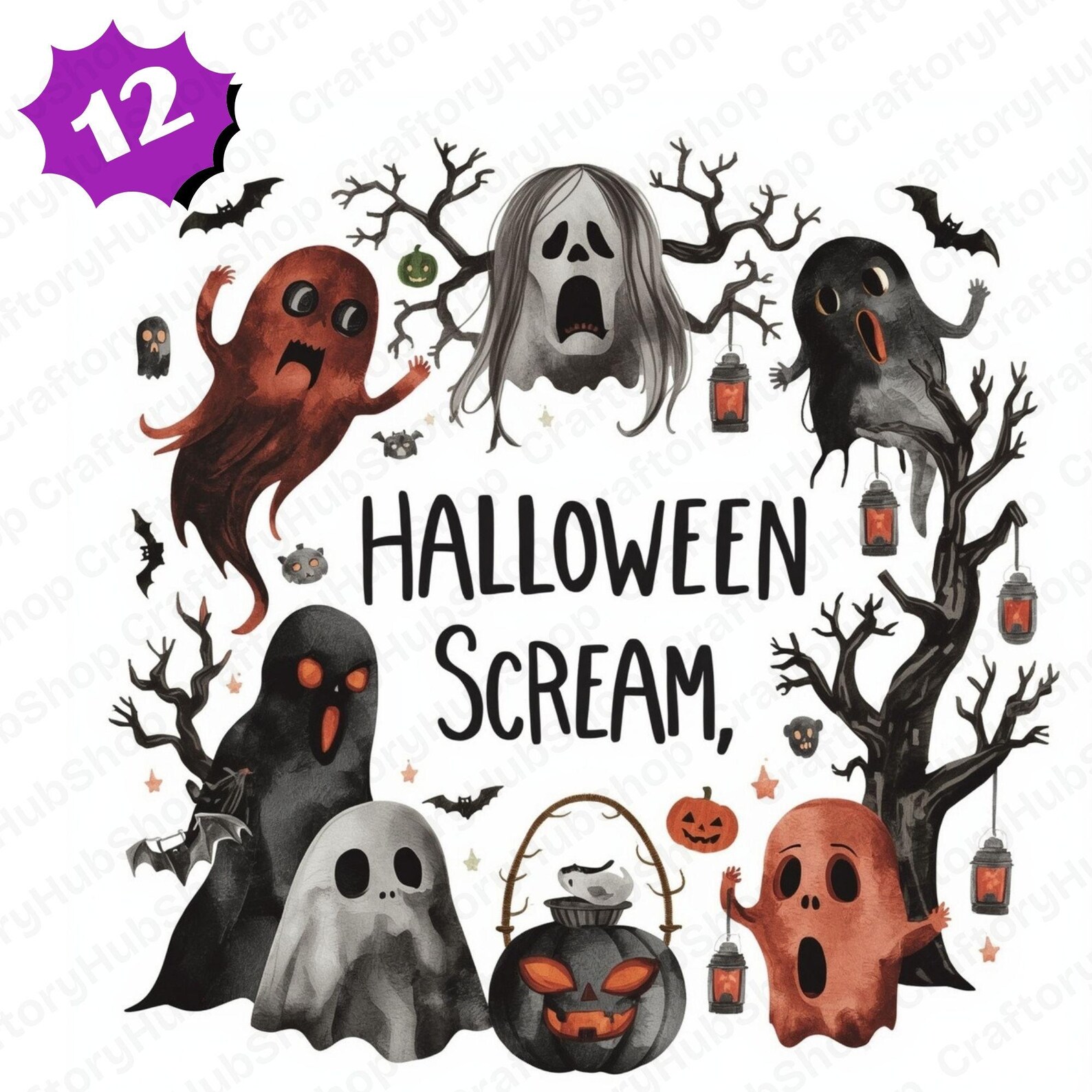 12 Halloween Spooky Scream Printable Wall Art, Creepy Horror Poster ...