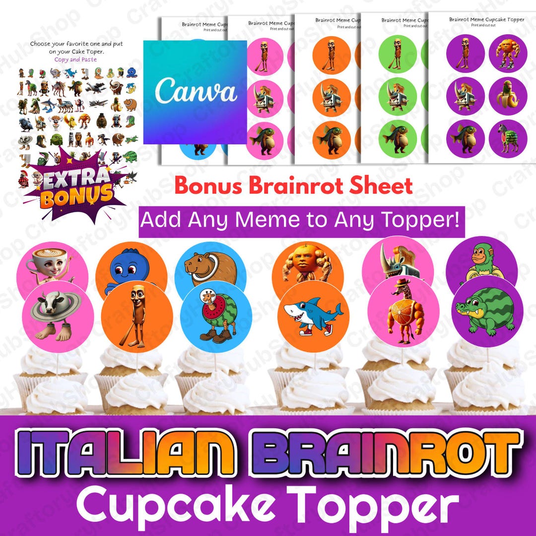 Brainrot Cake Topper Printable & Editable | Digital Party Decor | Canva ...
