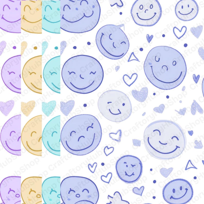 25 Pastel Smiley Digital Paper, Printable Cute Background for Crafts ...