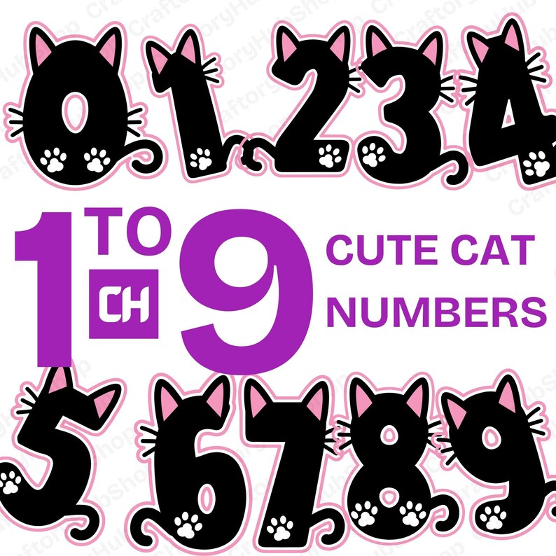 Cute Cat Numbers Clipart, Watercolor Cat PNG, Printable Number Bundle ...