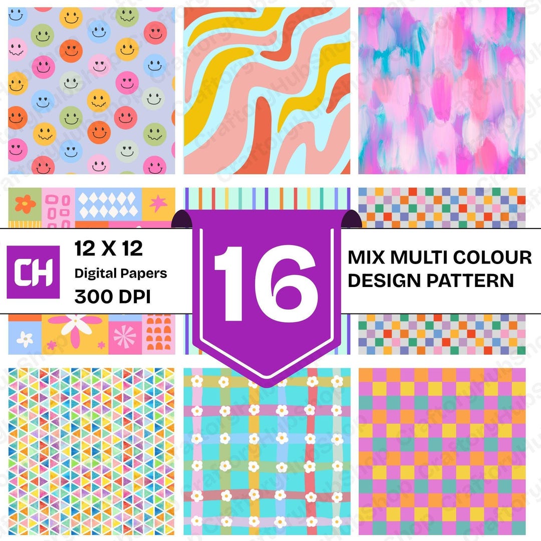 16 Mix Color & Design Patterns Printable Images Seamless Pattern ...