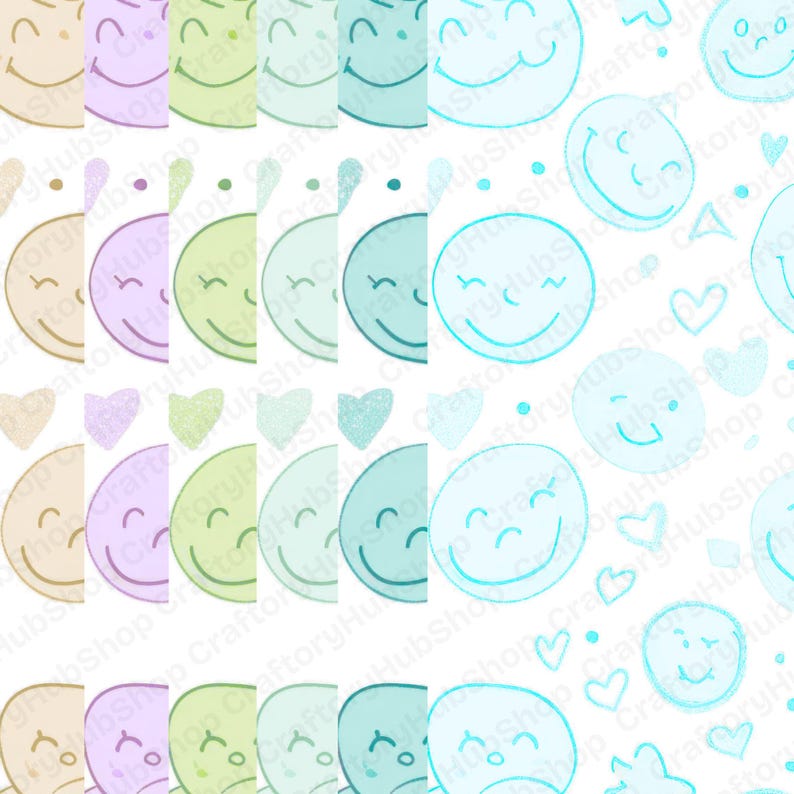 25 Pastel Smiley Digital Paper, Printable Cute Background for Crafts ...