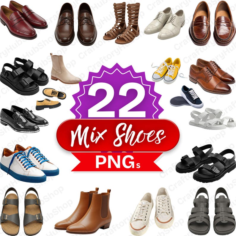 Mix Shoes PNG Clipart Bundle, Printable Footwear Elements, 300 DPI ...