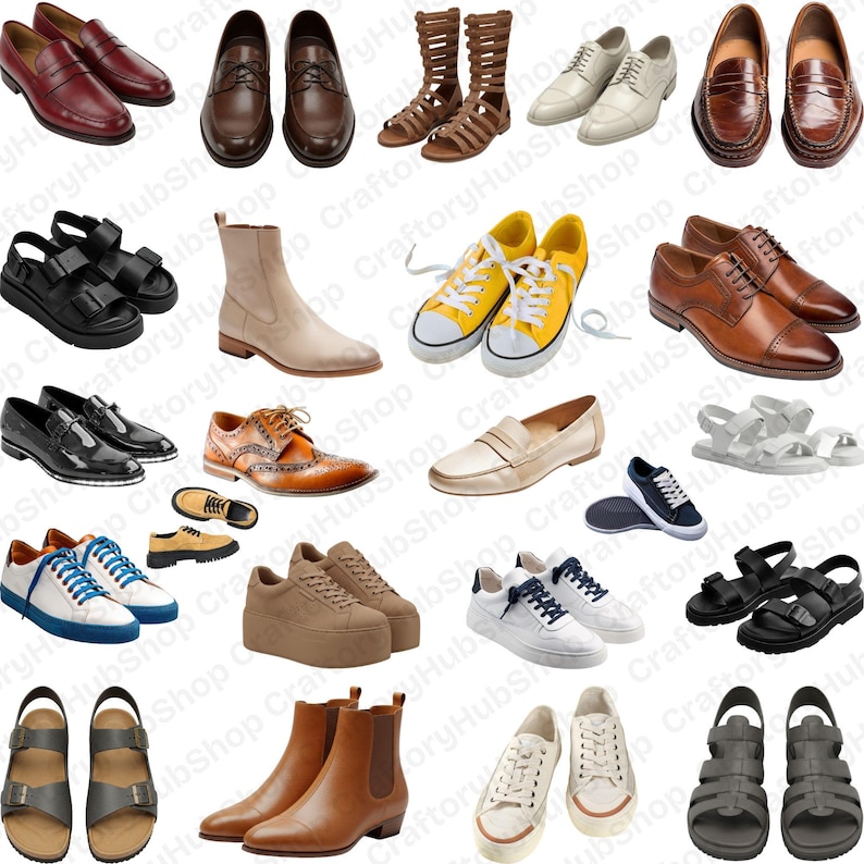 Mix Shoes PNG Clipart Bundle, Printable Footwear Elements, 300 DPI ...