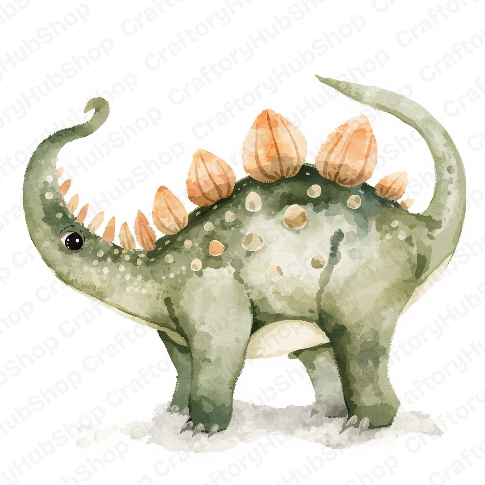 4 Cute Stegosaurus Dinosaur Watercolor Clipart Baby Dino Printable Jpg ...