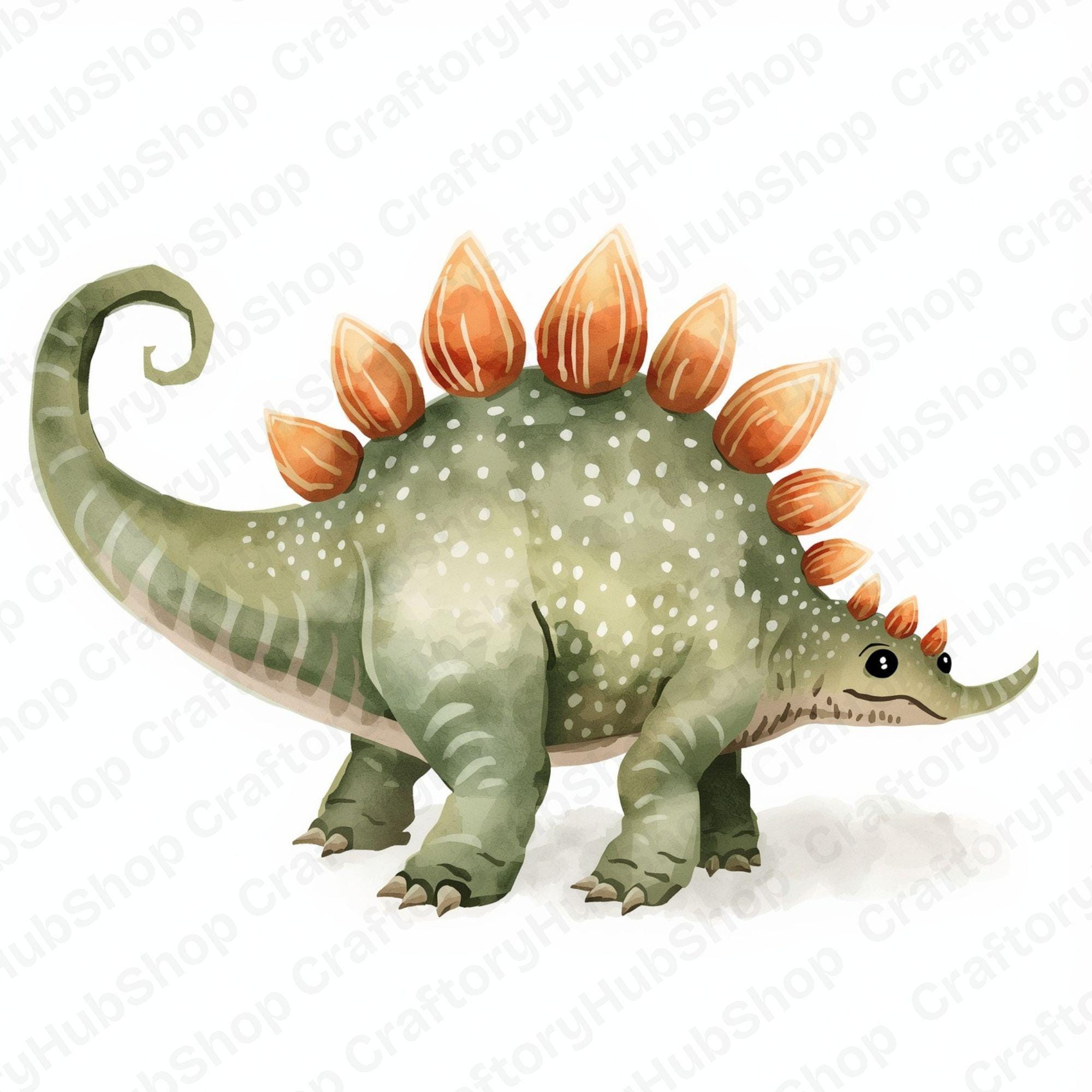 4 Cute Stegosaurus Dinosaur Watercolor Clipart Baby Dino Printable Jpg ...