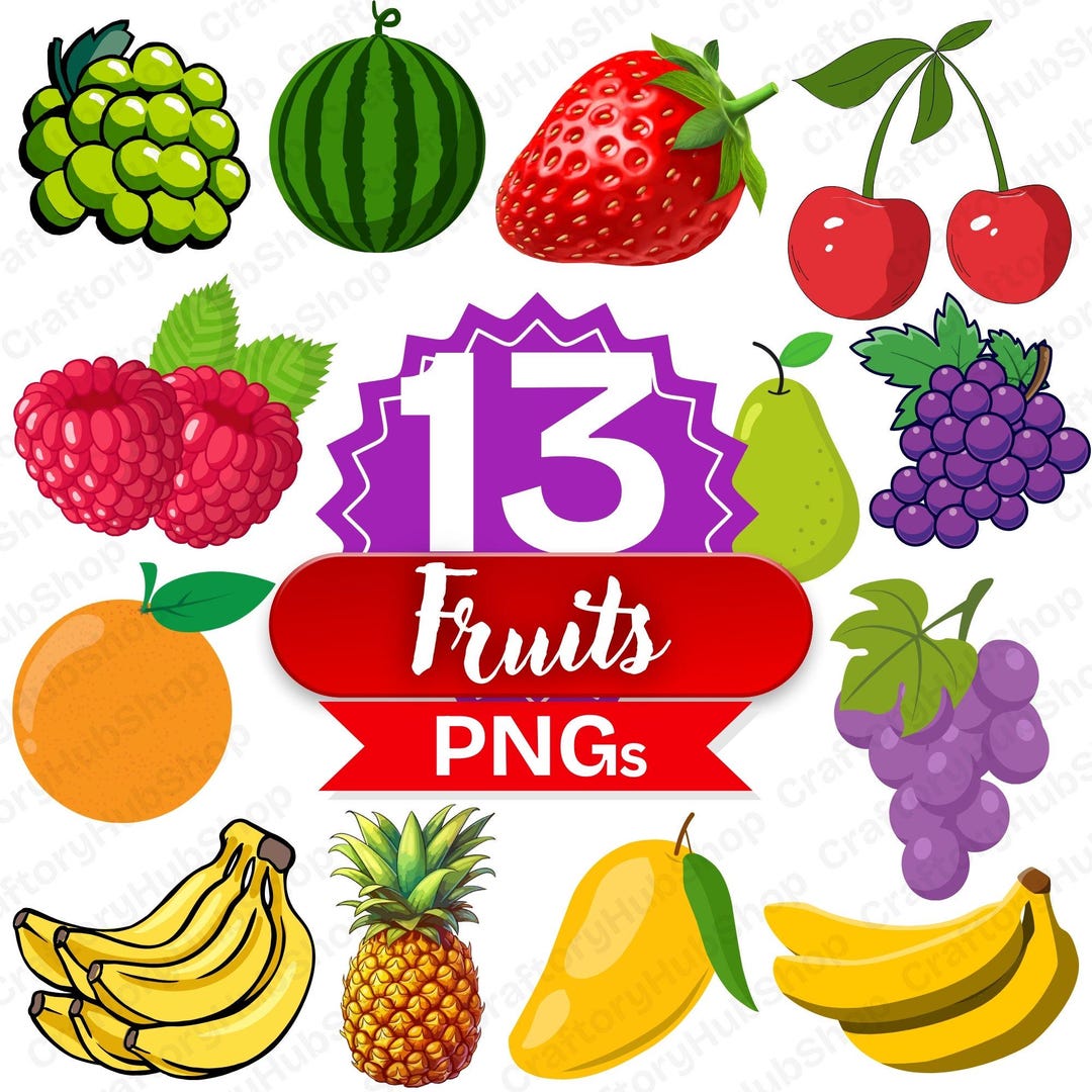 Fruits PNG Clipart Bundle Printable Food Images 300 DPI Transparent ...