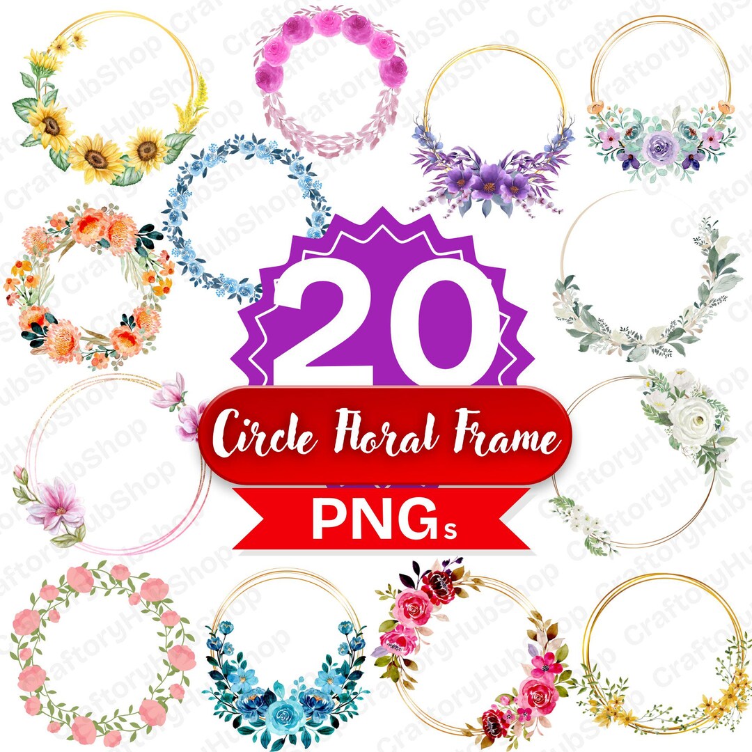 20 Circle Floral Frame Clipart Round Flower Border PNG Wedding ...