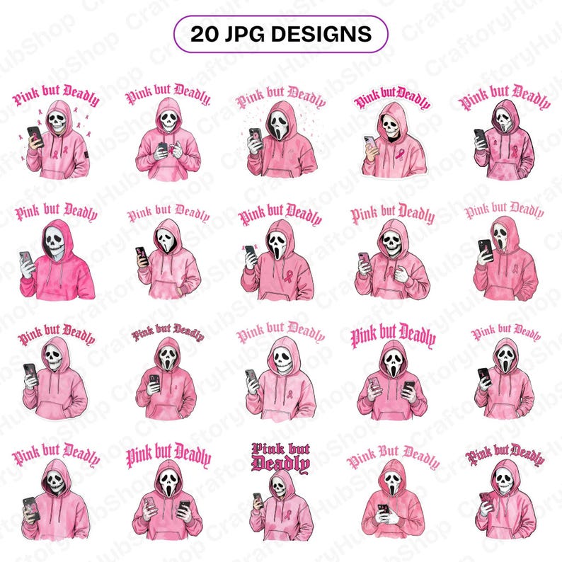 Ghostface Pink but Deadly Clipart, Girly Horror Printable Art JPG File ...