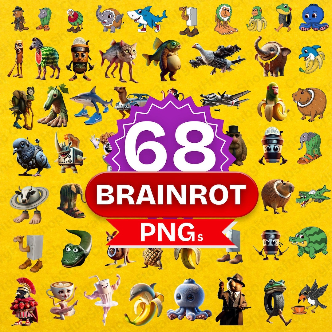 68 Brainrot PNG Clipart Bundle Funny Meme Clipart Printable Digital ...