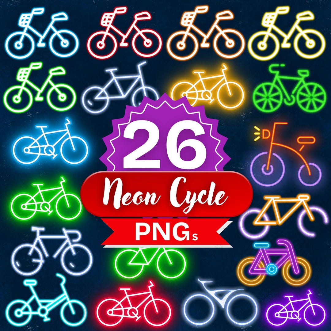 Cycle Neon PNG Clipart Bundle Bright Bike Light Art Printable Digital ...