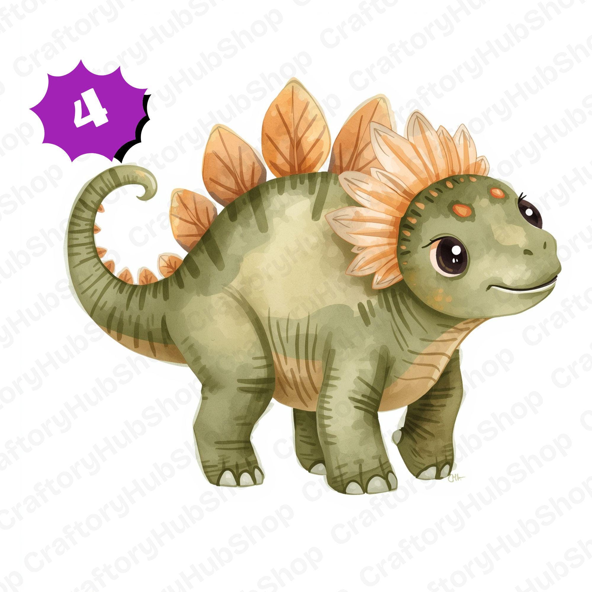 4 Cute Stegosaurus Dinosaur Watercolor Clipart Baby Dino Printable Jpg ...