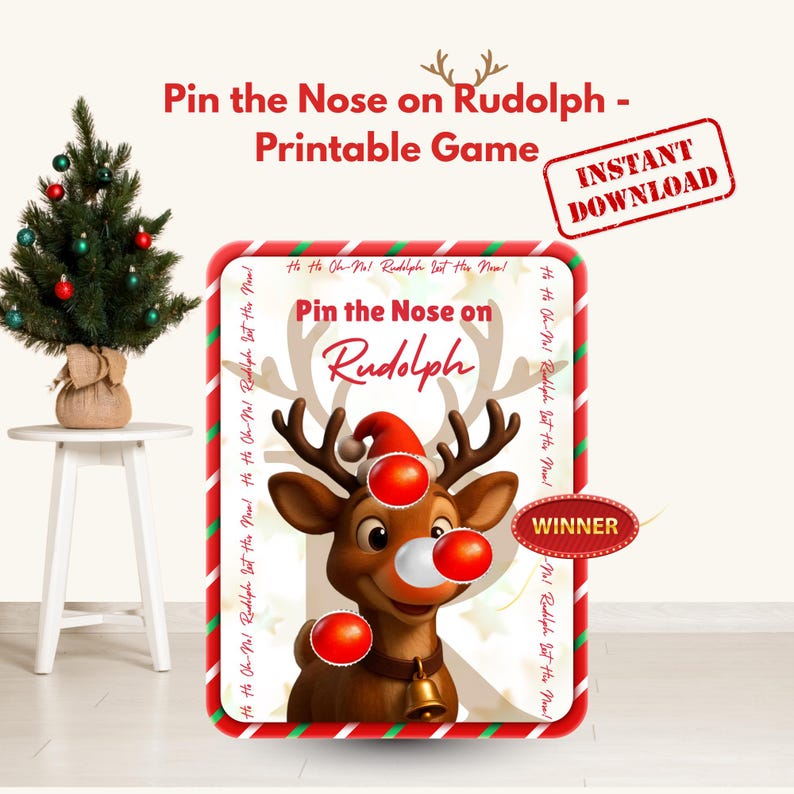 Pin the Nose on Rudolph Christmas Game – Printable Party Activity ...