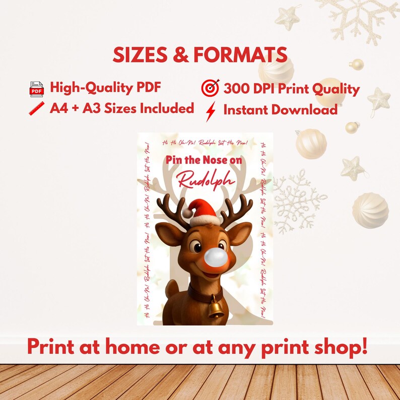 Pin the Nose on Rudolph Christmas Game – Printable Party Activity ...