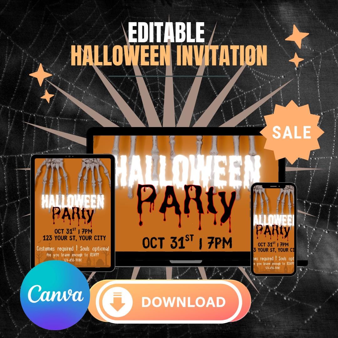 Scary Halloween Party Invitation: Haunted House Canva Template (digital ...