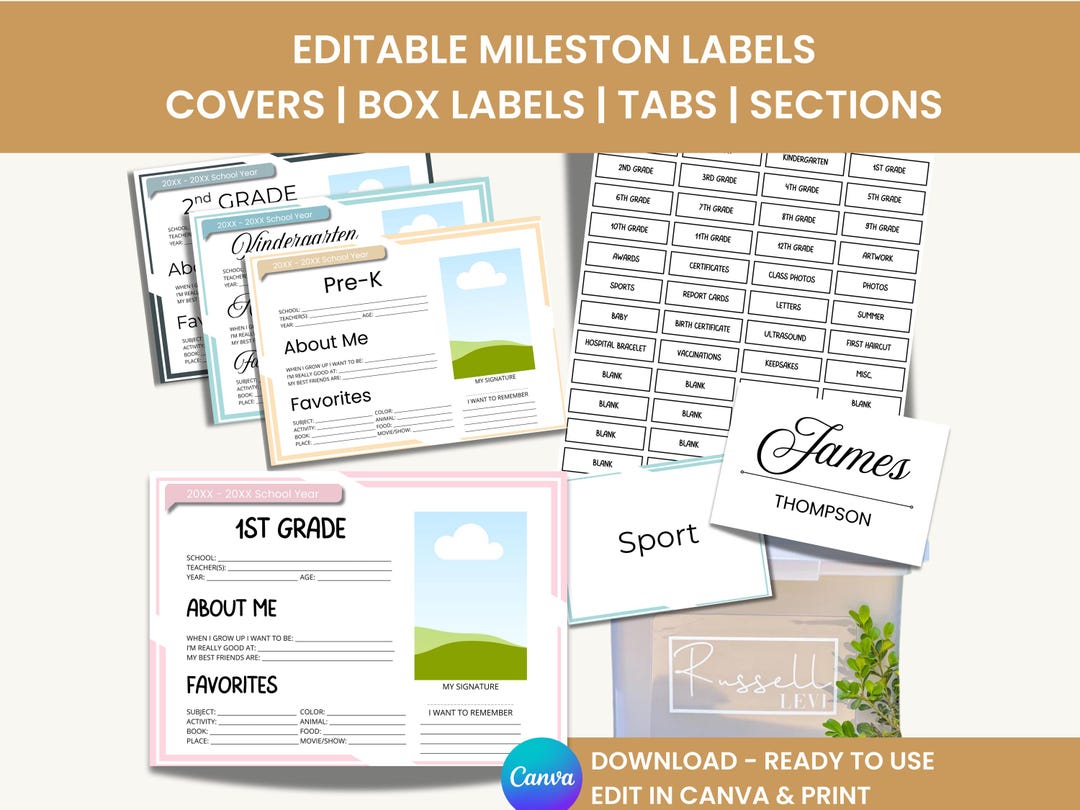 Milestone Tote Label | Memory Box School Years File Tabs | 6×4 Box ...