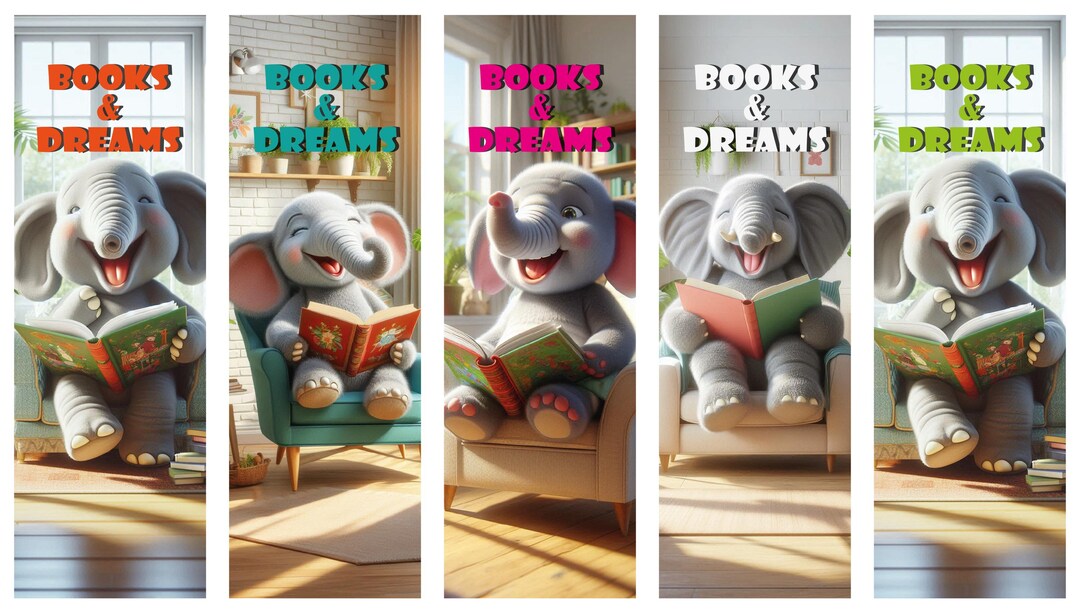 Cute Elephant Bookmarks, Cheerful Designs (PDF & PNG) - Etsy