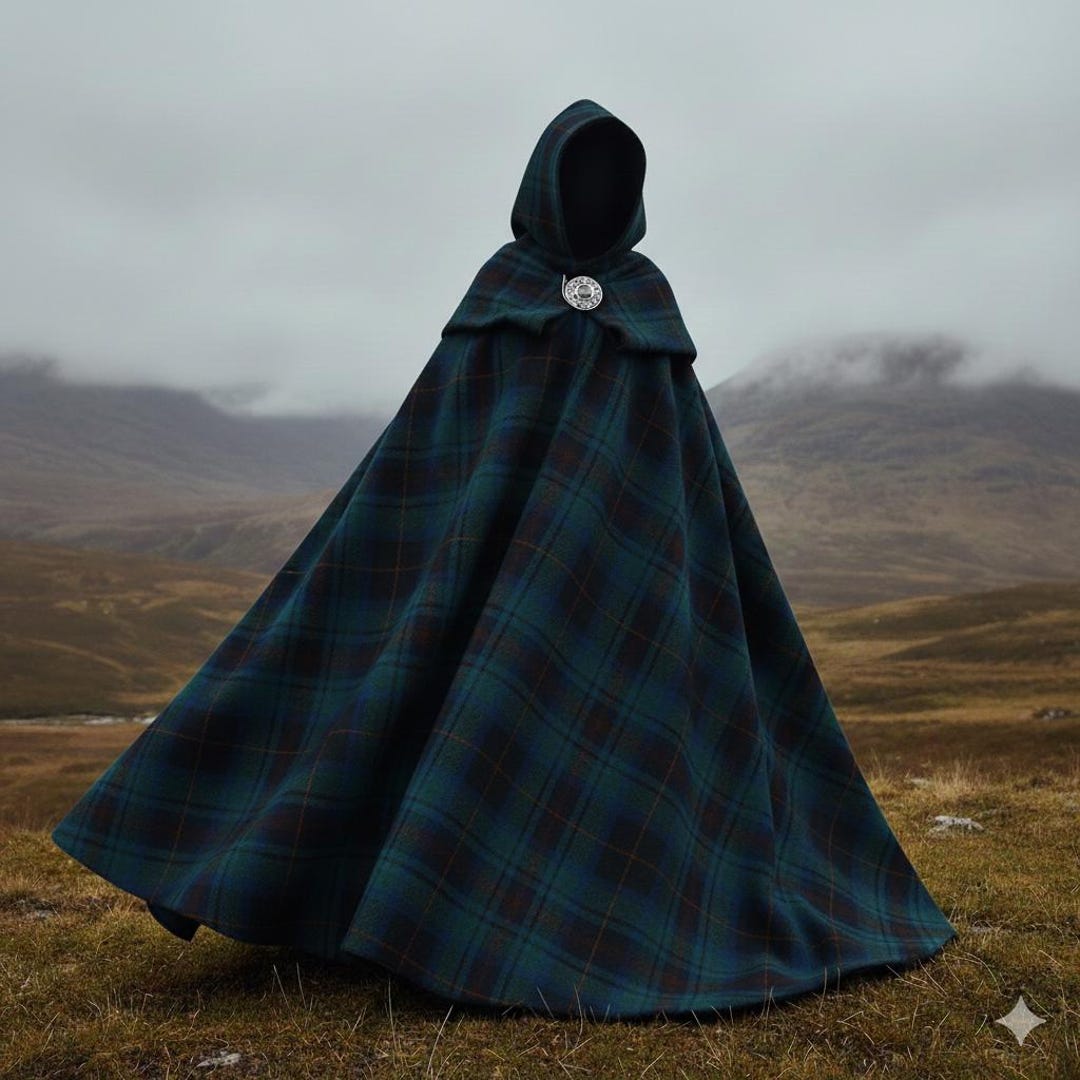 Black Watch Tartan Wool Cloak – Scottish Hooded Highland Cape ...