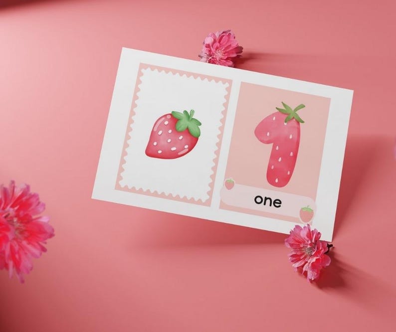 Counting Flashcards Strawberry: Kids Printable Math Cards (digital ...