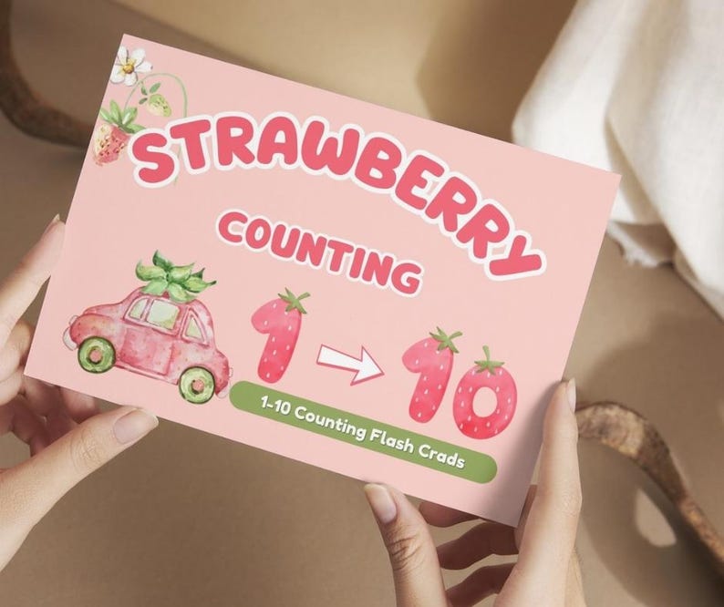 Counting Flashcards Strawberry: Kids Printable Math Cards (digital ...