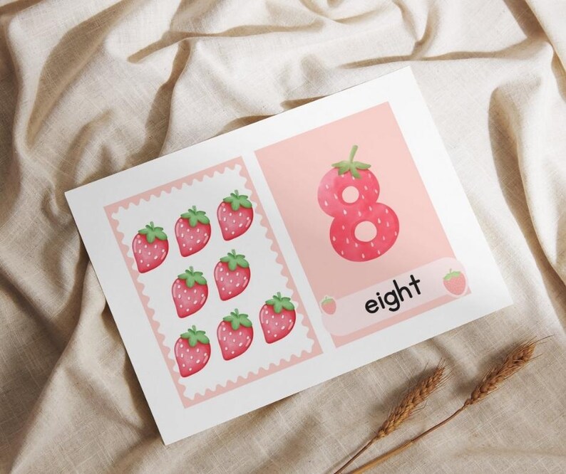 Counting Flashcards Strawberry: Kids Printable Math Cards (digital ...