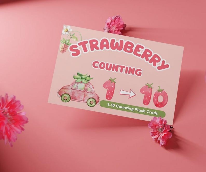 Counting Flashcards Strawberry: Kids Printable Math Cards (digital ...