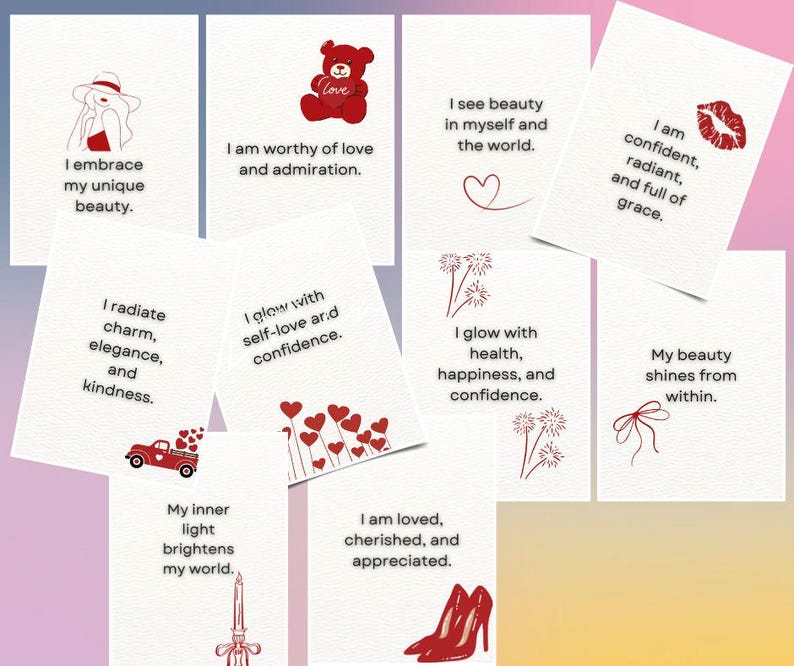 10 Printable Affirmation Cards for Women, Self Love, Beauty ...