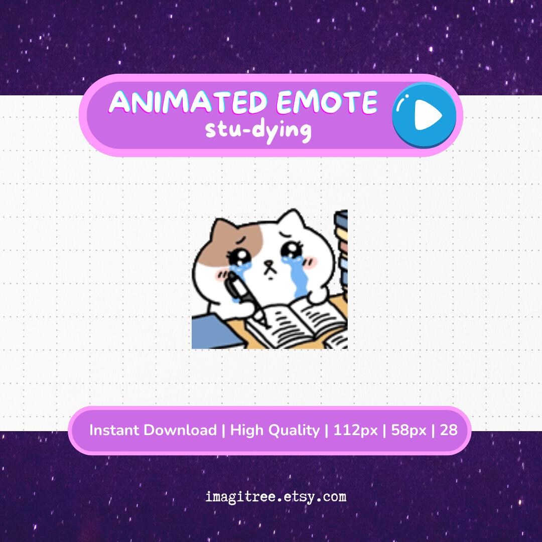 Animated Twitch Emote "stu-dying" | Crying Cat Studying Emote | Cute ...