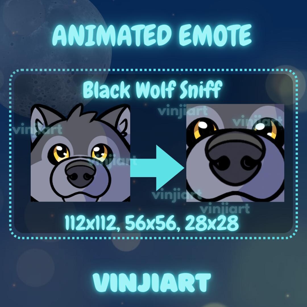 Black Wolf Sniff Animated Emote: Twitch, Kick, Youtube, Discord ...