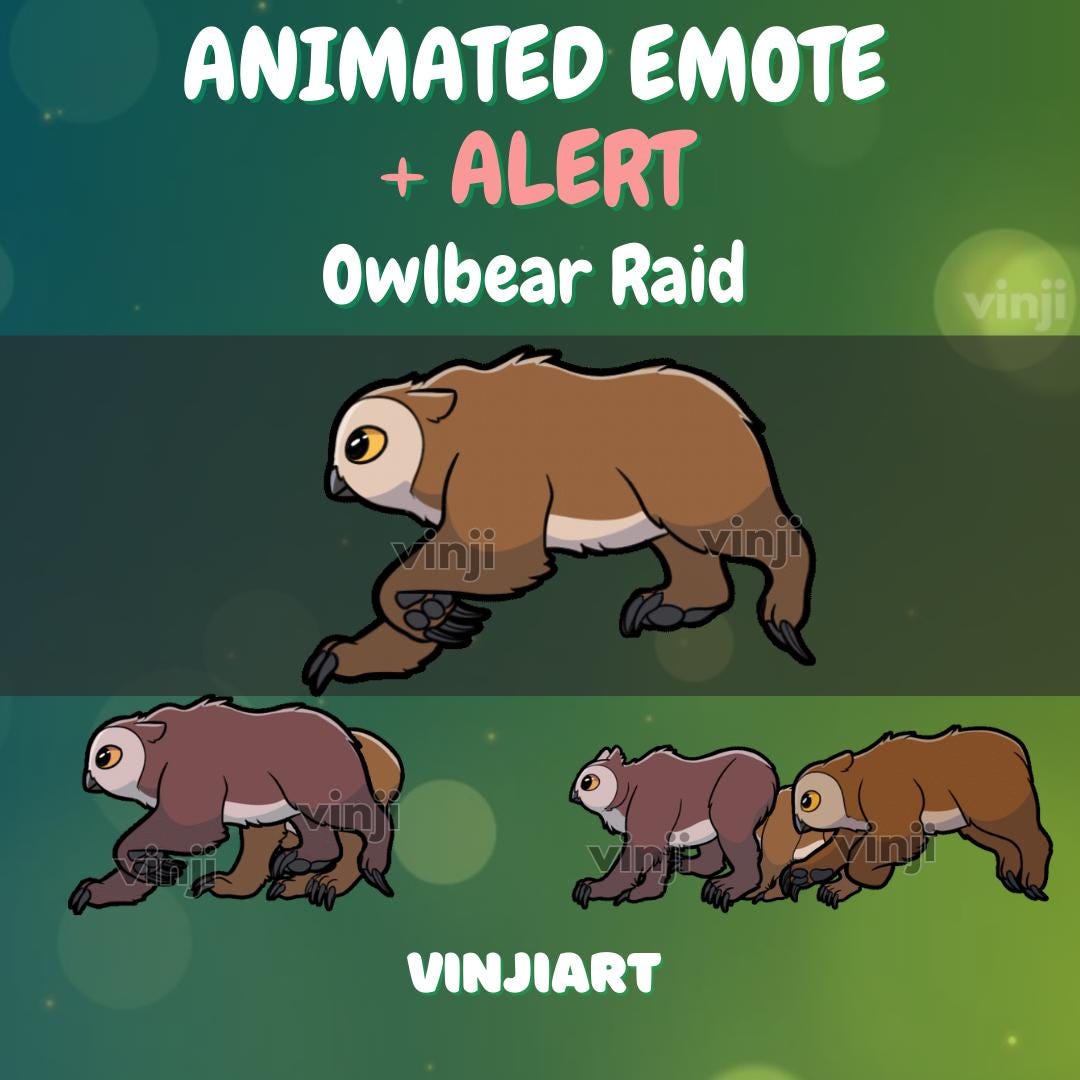 Owlbear Dnd Raid Run Animated Emote and Alert: Hand Drawn GIF (digital ...