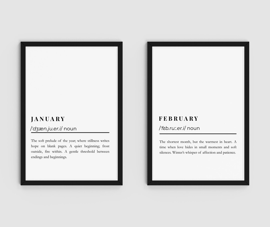 Minimalist Monthly Definition Wall Art | January to December Print ...