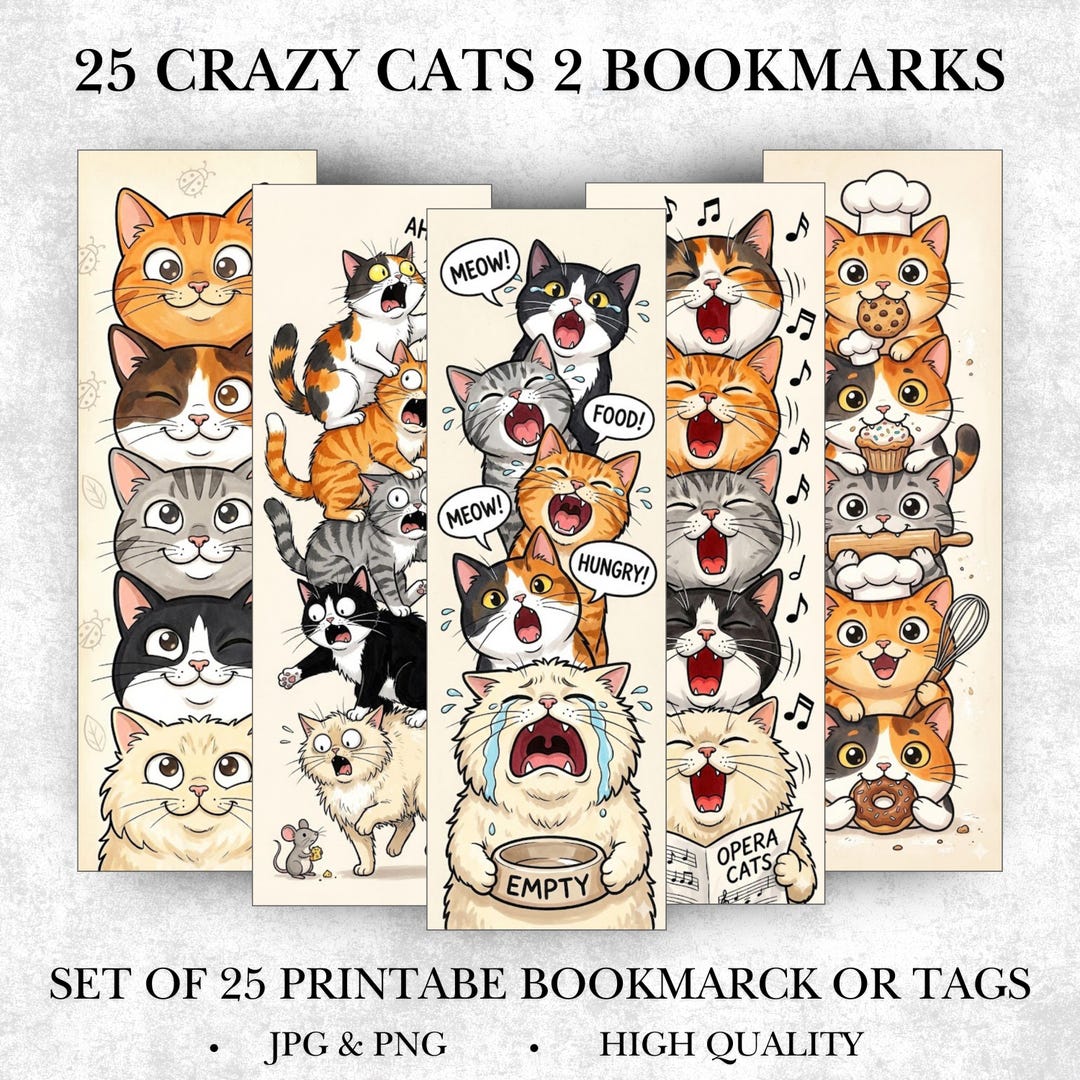 Crazy Cat Bookmark, Cats Bookmarks V2, Bookmark Cat, Printable Bookmark ...