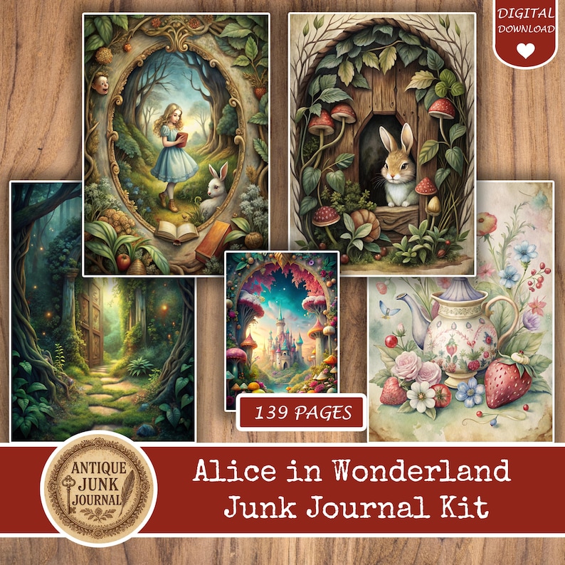 Alice in Wonderland Junk Journal Kit, Alice in Wonderland Junk Journal ...