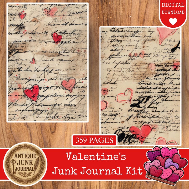 Valentine's Day Junk Journal Kit, Valentine Vintage Papers, Junk ...
