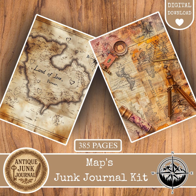 Map Junk Journal, Vintage Map Junk Journal Kit, Junk Journal Supplies ...