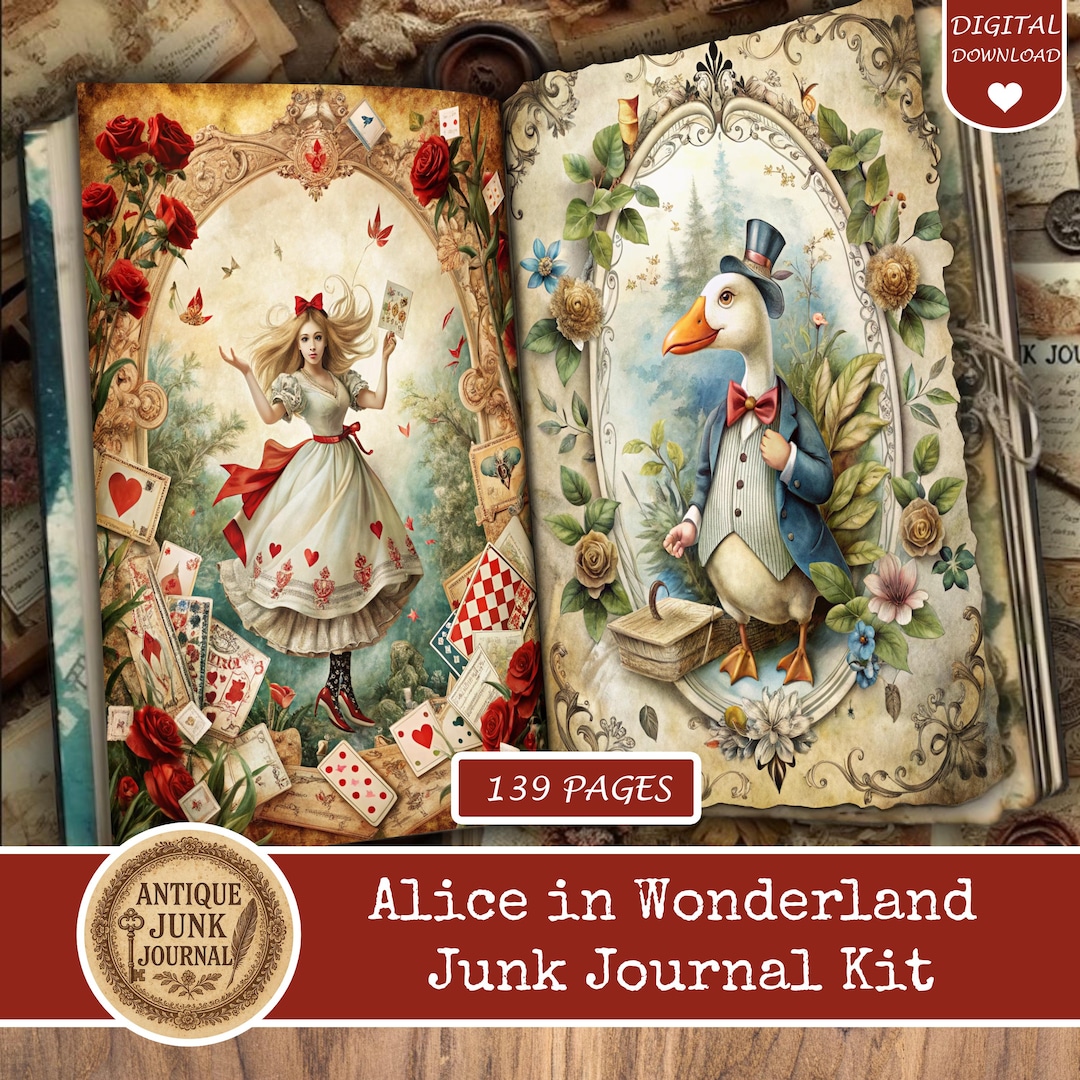 Alice in Wonderland Junk Journal Kit, Alice in Wonderland Junk Journal ...