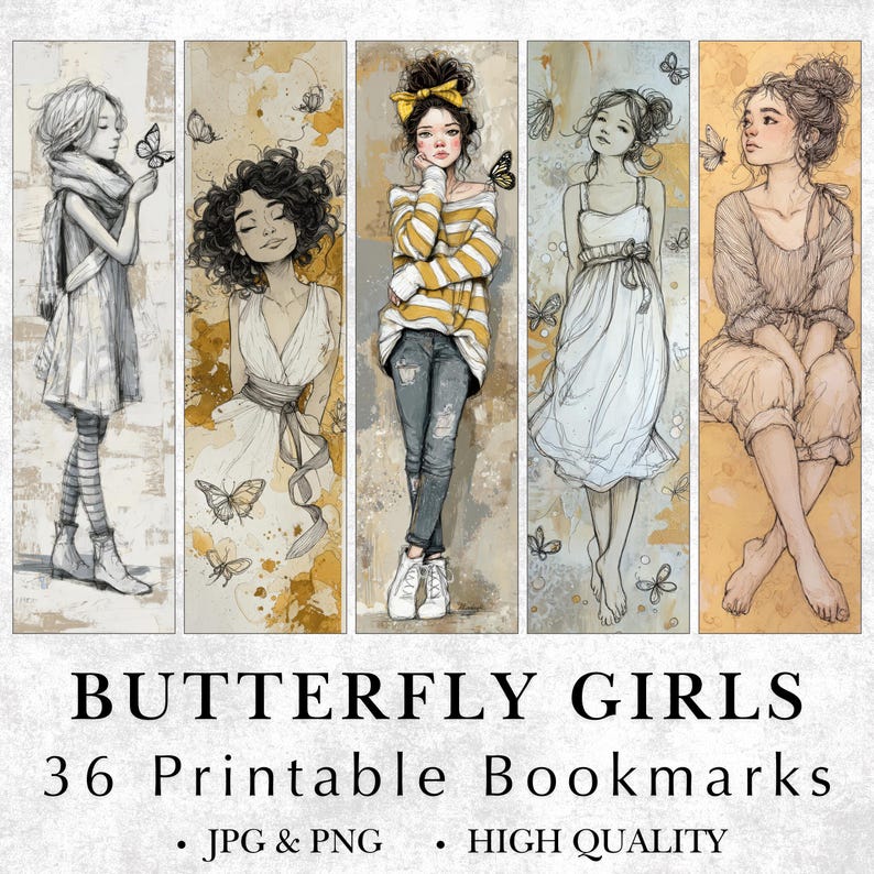 Butterfly Girls Bookmarks, Girls Bookmark, Quirky Girls Printable ...