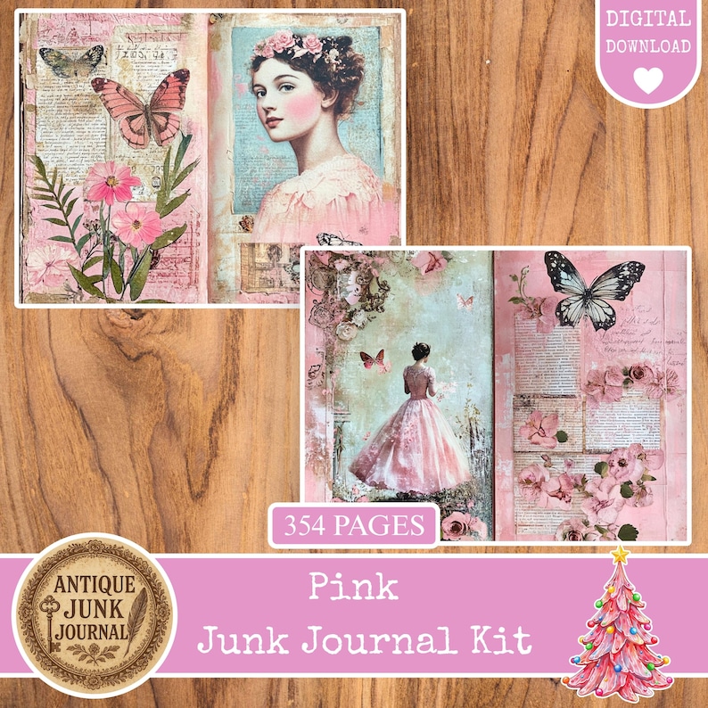 Pink Junk Journal Kit, Vintage Pink Junk Journal Pages, Pink Notebook ...